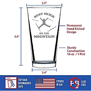 Best Skier - Pint Glass for Beer - Unique Skiing Themed Decor and Gifts for Mountain Lovers - 16 oz Glasses