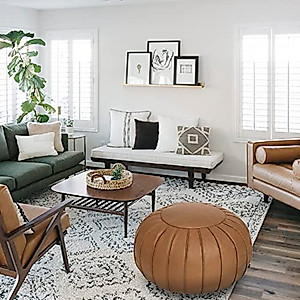 Thgonwid Handmade Foot Stool Ottoman Faux Suede Poufs 21.6" x 13" - Round Storage Floor Cushion Footstool for Living Room, Bedroom and Wedding, Unstuffed, Brown