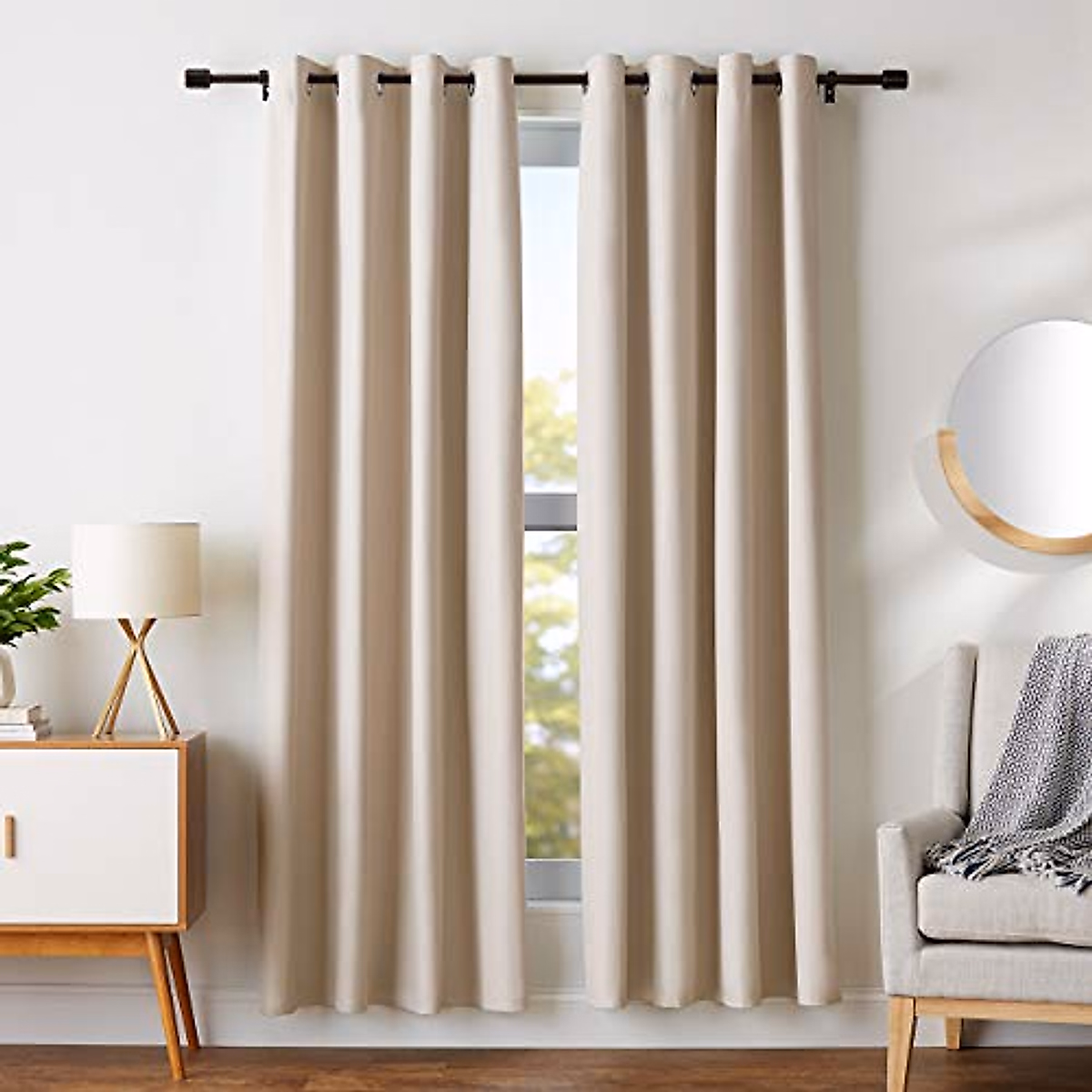Amazon Basics Room Darkening Blackout Window Curtain with Grommets, 52 x 84 Inches, Beige - Set of 2