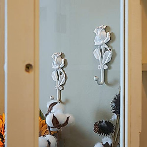SOFFEE DESIGN 2pcs White Single Hooks 3D Rose Flower Retro Ornate Style for Room Wall Decoration, Coat Hat Scarf Hanging Hanger Entry Heavy Hooks Home Decor