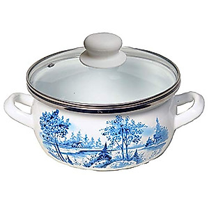 Santex Cooking Pot " Gzhel" 5.0L Enamel Pot with Glass Lid, Big Pots for Cooking, Essentials for Kitchen