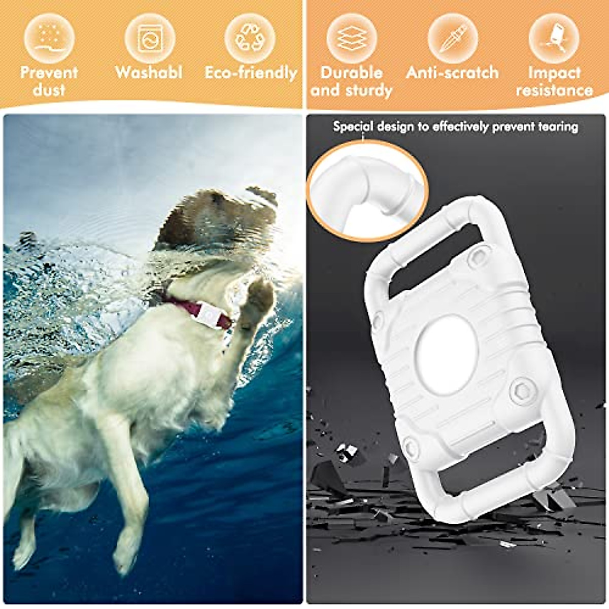 Airtag Dog Collar Holder, Silicone Apple Airtag Holder for Dog Collar, Waterproof Protective Air Tag Holder Case Compatible with Cat Dog Collars Loop & Backpack Accessories - White