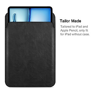Fintie Sleeve with Pencil Holder for iPad Air 11 & Air 5/4, iPad 10th Gen / 9th Gen/Pro 11-inch, Slim Fit Vegan Leather Protective Cover Carrying Case Bag, Black