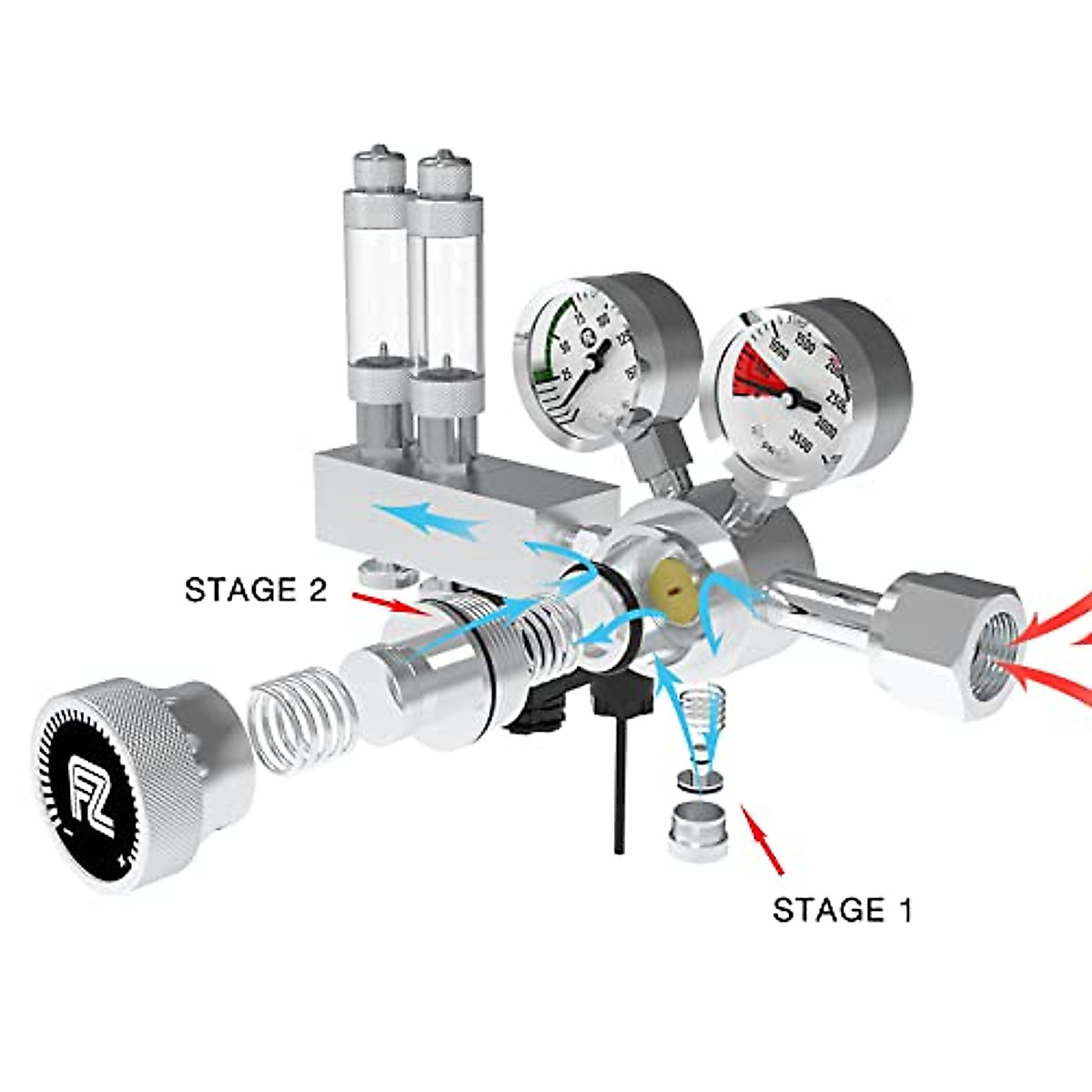 FZONE Pro Series Aquarium Dual Stage CO2 Regulator Adjustable Output Pressure with DC Solenoid and Integrated High Precision Needle Valve and Bubble Counter