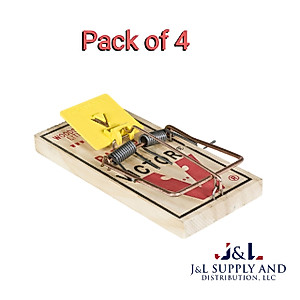 J&L Supply Victor M205 Snap Pack of 4 - Large Rat Traps - Original Wooden Victor Snaps, World's No.1, Trusted for Over 115 Years, Quick & Effective Results
