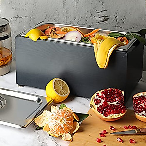 Kitchen Countertop Pine Wood Compost Bin, Stainless Steel Smell Proof Anti-Rust Insert with Lid and Pine Wood Box - 1.6 Gal (Gray)