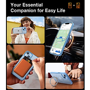 TORRAS Magnetic Shockproof for iPhone 13 Case/iPhone 14 Case, [Exceed 3X Mil-Grade Drop Protection][Compatible with MagSafe] Built-in Foldable Stand Slim Yet Protective Phone Cover, Translucent Blue