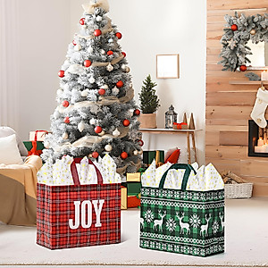 STYPOP 2 Pack 13" Large Christmas Gift Bags with Tissue Paper, Reusable Christmas Tote Bags with Handles, Non-Woven Holiday Gift Bags for Christmas Gift Wrap/Party Favor Supplies, 12.8"*10.2"*6.3"