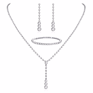 THUNARAZ Sparkled Jewelry Set for Women Silver Rhinestone Necklace Teardrop Dangle Earrings Bracelet for Bride Bridesmaid Crystal Bridal Prom Costume Jewelry Accessories for Wedding Party