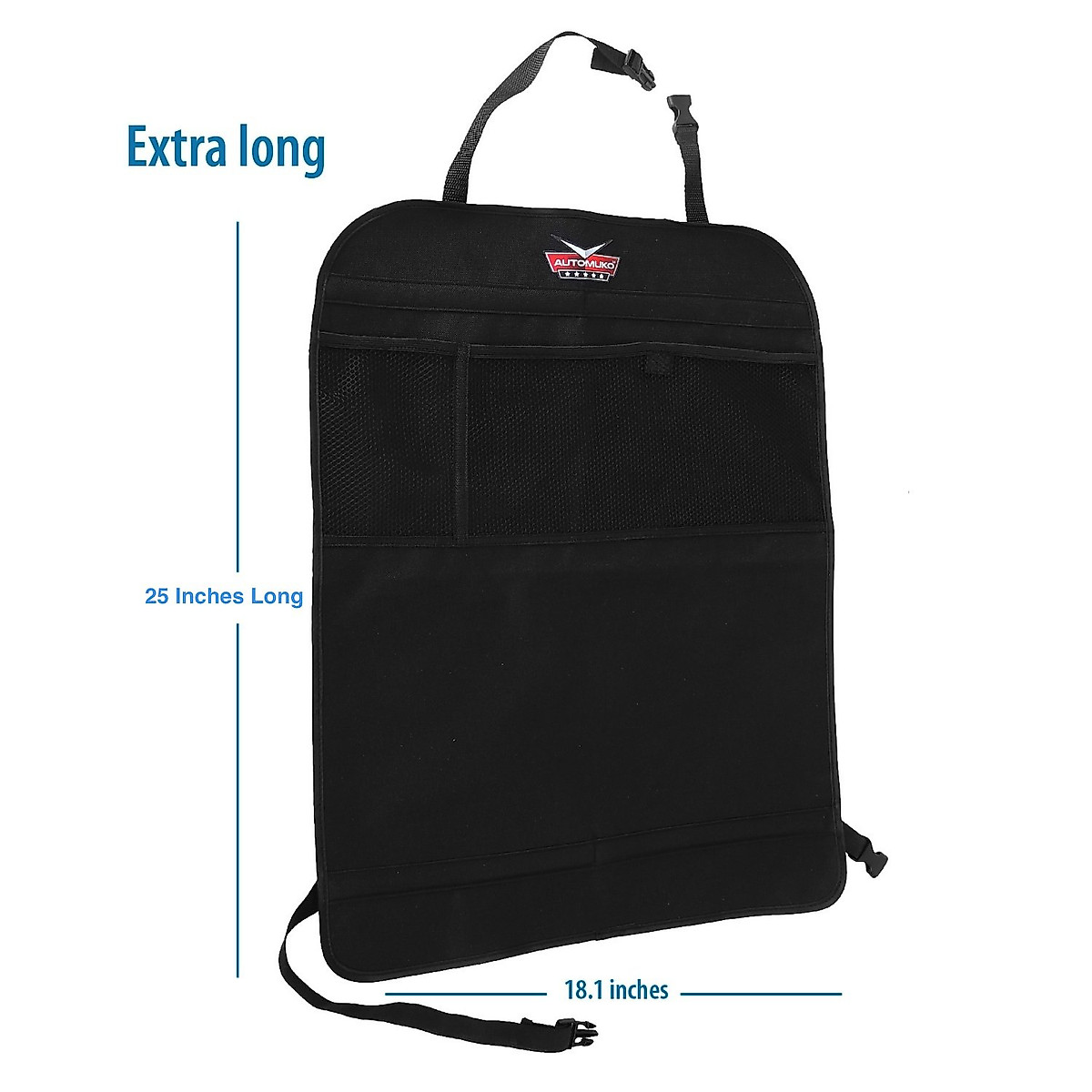 AutoMuko Kick Mats With Organizer - Premium Thick Waterproof Quality Seat Back Protectors - Extra Long Size with Adjustable Straps - Car Seat Back Protectors (2 Pack) 1 Year Limited Warranty