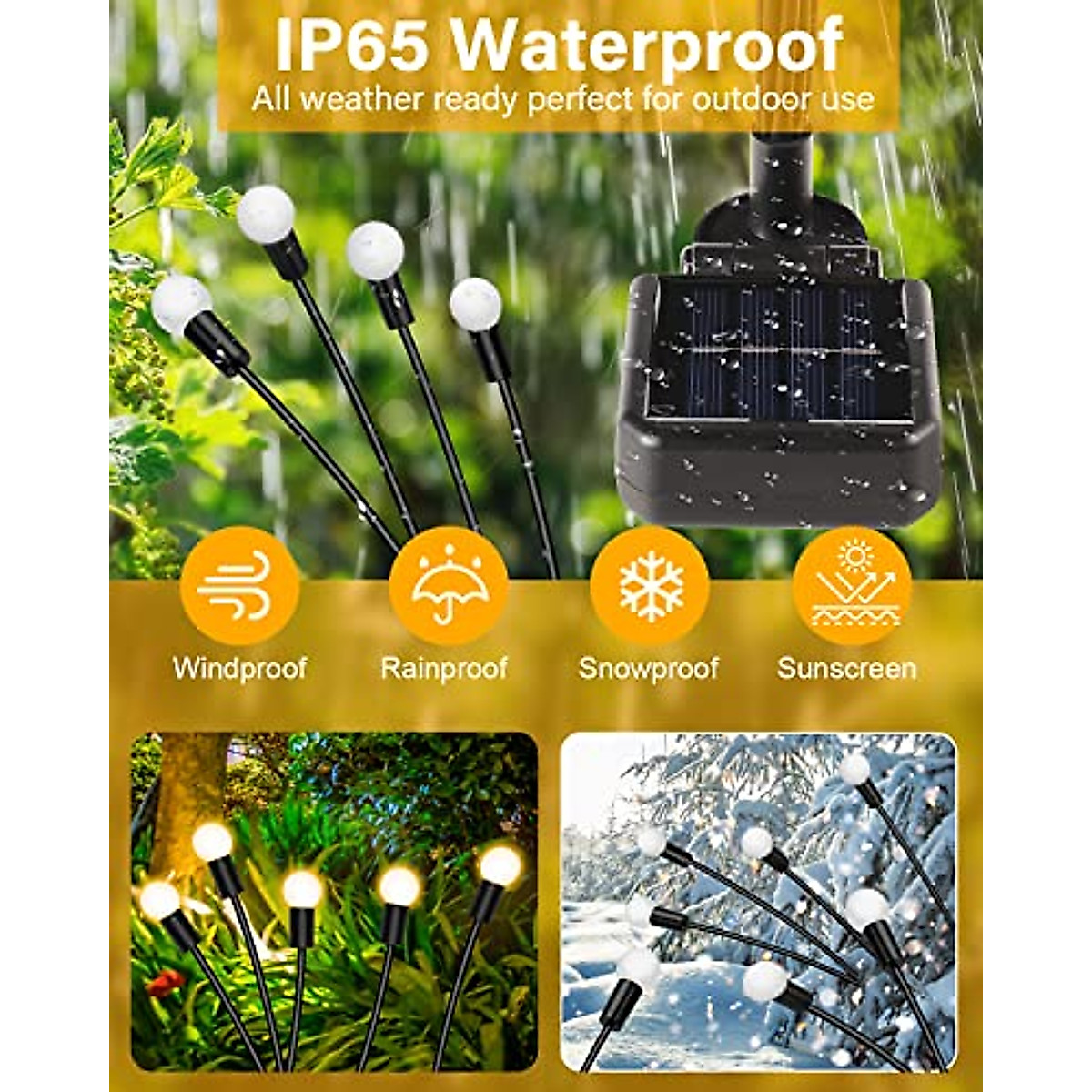 Solar Garden Lights [4 Pack 12 LED] New Upgraded Firefly Lights Solar Outdoor Waterproof Solar Powered Swaying Firefly Garden Lights for Landscape Pathway Patio Yard Walkway Decoration, Warm White