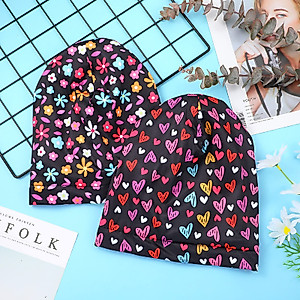 Tatuo 2 Pcs Satin Lined Hair Bonnet for Sleeping Kids Gift for Christmas Sleep Cap Head Scarf Curly Hair with Elastic Band(Cute Pattern) Multicoloured