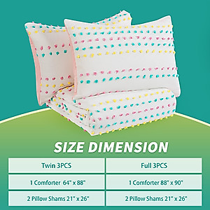 HOMBYS Tufted Pom Poms Bedding Comforter Set for Girls, 3 Piece White Boho Jacquard Kids Comforter Set for All Season，Twin/Twin XL Size