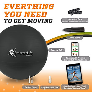 SmarterLife Workout Exercise Ball for Fitness, Yoga, Balance, Stability, or Birthing, Great as Yoga Ball Chair for Office or Exercise Gym Equipment for Home, Non-Slip Design (55 cm, Black)