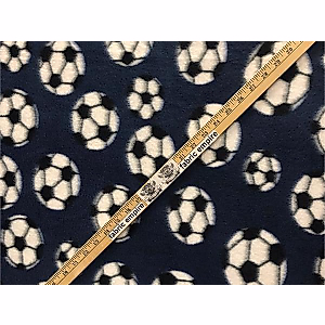 Fleece Printed *Soccer Ball Navy Blue* Fabric/by The Yard N-308