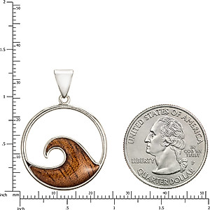 Aloha Jewelry Company 925 Sterling Silver Hawaiian Koa Wood Ocean Wave Necklace Pendant with 18" Box Chain, Nickle Free Hypoallergenic for Sensitive Skin, Gift Box Included