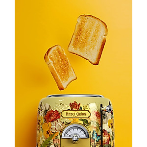 Hazel Quinn X Eduardo Recife Collaboration 2-Slice Retro Toaster, 6 Browning Levels, 3 Functions-Defrost/Reheat/Cancel, Removable Crumb Tray for Easy to Clean, 1.5 Inches Extra Wide Slots