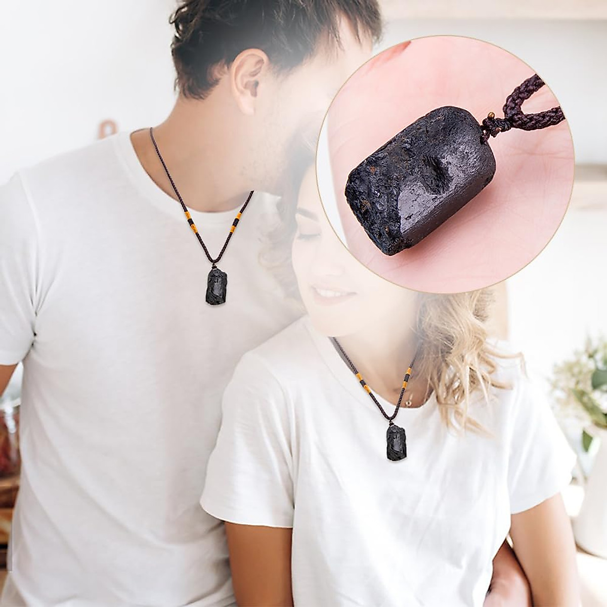 Comidox 2Pcs Natural Black Tourmaline Stone Pillar Pendant Necklace Tourmaline Amulet Natural Free Form Crystal Healing Pendant