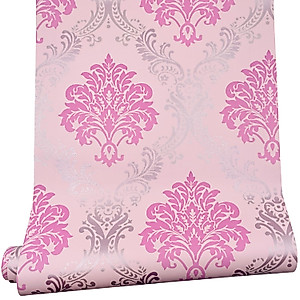 Yifely Vintage Pink Damask Self-Adhesive Shelf Drawer Liner Moisture Proof PVC Mat 45x300cm
