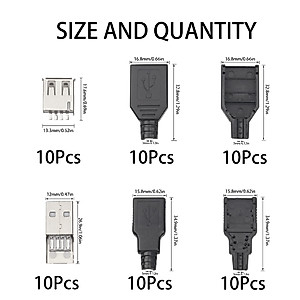 Rrina 20Pcs USB 2.0 Connector Type A Male Female 4 Pin Plug Jack Socket with Black Plastic Cover DIY