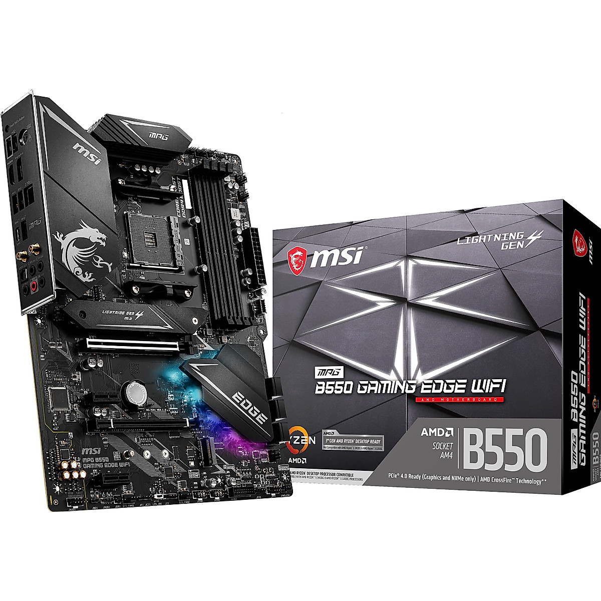 MSI MPG B550 GAMING EDGE WIFI Gaming Motherboard (AMD AM4, DDR4, PCIe 4.0, SATA 6Gb/s, M.2, USB 3.2 Gen 2, AX Wi-Fi 6, HDMI/DP, ATX, AMD Ryzen 5000 Series processors)