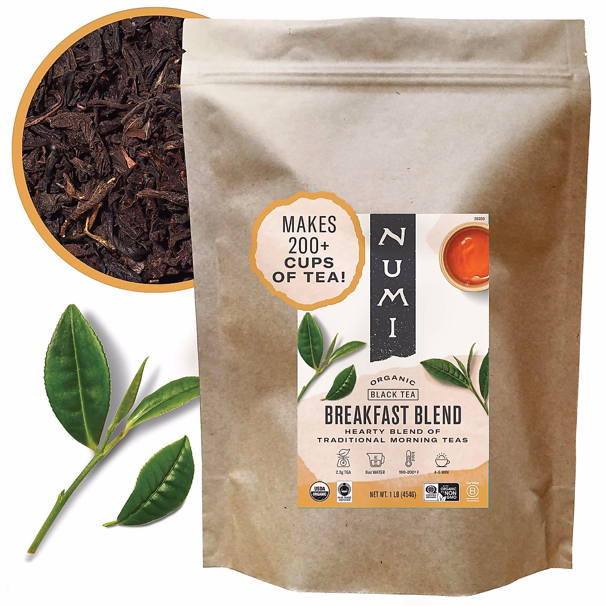 Numi Organic Breakfast Blend Loose Leaf Tea, 16 Ounce Pouch, Loose Leaf Black Tea, Brews 200 Cups (Packaging May Vary)
