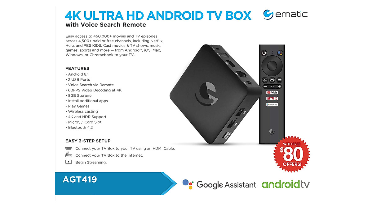 Ematic 4K Ultra HD Android TV Box with Chromecast and Netflix