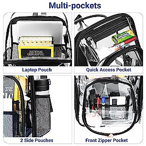 Clear Backpack, XXL Large Heavy Duty PVC Transparenet Backpacks with USB Charging Port,School Clear Bookbag Stadium Approved See Through Clear Backpacks for Women Men Kids Travel Work Security College