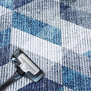 Zacoo Abstract Area Rug, Geometric Diamond Lattice Rug Moroccan Modern Area Rug Bedroom Rug Low Pile Small Throw Carpet for Living Room Dining Room Nursery, Navy/Grey, 4 x 6 Feet