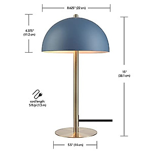 Globe Electric 52942 15" Desk Lamp, Matte Blue, Matte Brass Accents, in-Line On/Off Rocker Switch, Home Décor, Desk Lamps for Home Office, Home Office Accessories, Room Décor, Accent Lighting Lamps