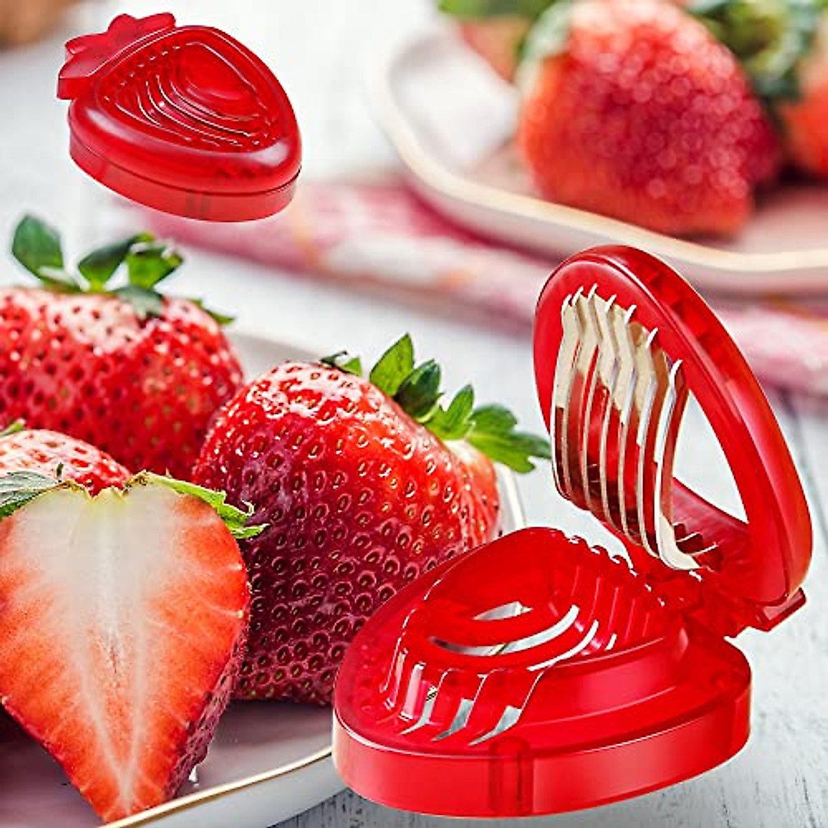 LIFVCNT 2pcs Strawberry Slicer Kitchen Gadget, Strawberry Accessories Fruit Slicer Cutter Set, Strawberry Cutter Slicer Stainless Steel Blade Craft Fruit Tools