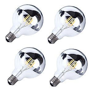 4-Pack 4 Watt Half Chrome Light Bulbs Dimmable G25(G80), E26 Natural White 4000K 40W Equivalent 360lm Edison LED and Christmas Decorative Bulbs with Silver Mirror for Indoor Living Room, AC 120V