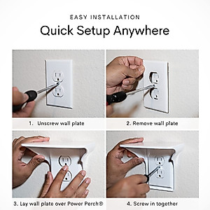 Storage Theory Power Perch Socket Outlet Shelf - Smart Home Essentials Organizer for Bathroom, Apartment, Dorm Room - Wall Shelves for Toothbrush, Echo, Speakers, Cell Phone Holder - White - 1pk