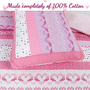 Cozy Line Home Fashions Cute Pink Butterfly Stripe Hearts 100% Cotton Soft Bedding Quilt Set, Coverlet, Bedspread (Twin - 2 Piece)