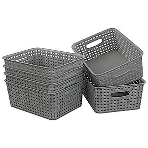 Morcte Grey Plastic Storage Basket, Bin Organizer, 6-Pack