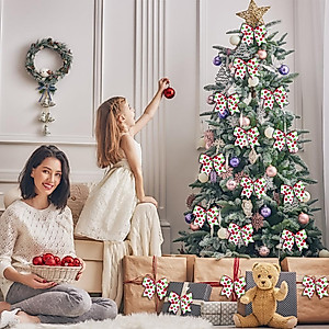 DIYDEC 12pcs Christmas Bows Decoration 6.3 Inch Large Christmas Wreath Bows Red Green Xmas Tree Bows Christmas Glitter Dot Bows Ribbons Ornaments for Garland Wedding Home Holiday Party