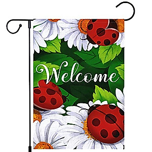 Welcome Spring Garden Flag 12x18 Double Sided Burlap Vertical Spring Yard Flags The Beatles Floral Banner for Seasonal Summer Outdoor Farmhouse Decoration(ONLY FLAG)