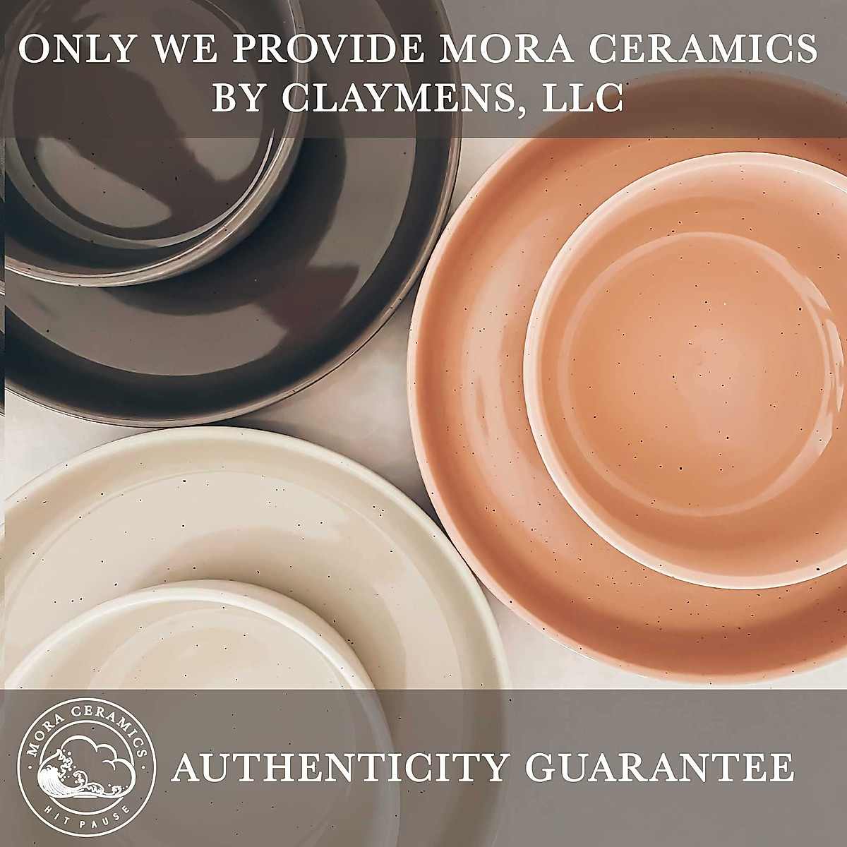 Mora Ceramic Flat Pasta Bowl Set of 4-35oz, Microwave Safe Plate with High Edge - Modern Porcelain Dinnerware for Kitchen and Eating, Large Wide Bowls/Plates for Serving Dinner, Salad, etc- Vanilla