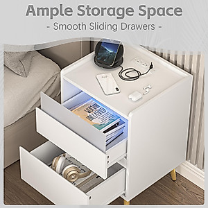 Nightstand with Charging Station, Bedside Table with USB & Type-C Port, Modern End Table with 2 Drawers for Bedroom Furniture, White