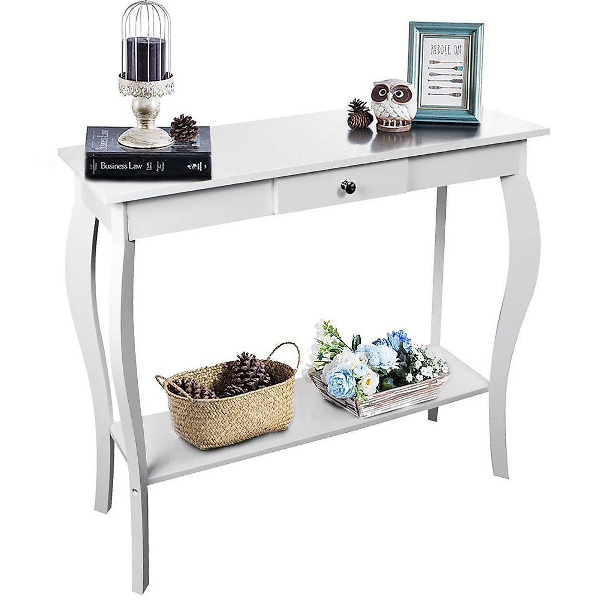 ChooChoo Narrow Console Table with Drawer, Chic Accent Sofa Table, Entryway Table, White