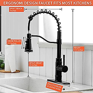 OWOFAN Kitchen Faucets with Pull Down Sprayer Solid Brass Matte Black Industrial Single Handle One Hole Or 3 Hole Faucet for Farmhouse Camper Laundry Utility RV Wet Bar Sinks