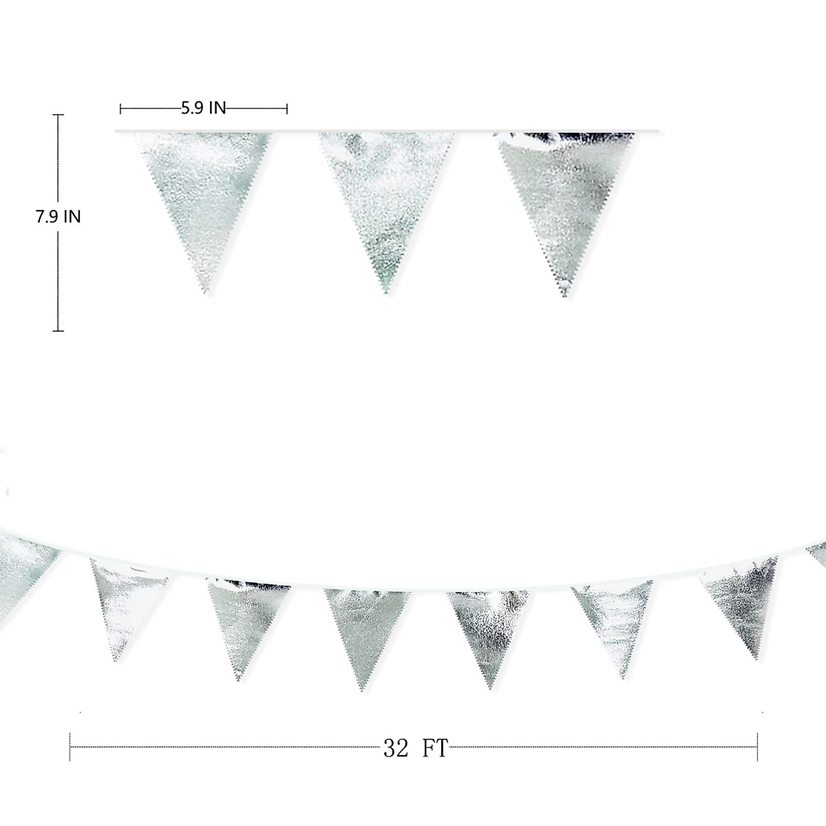 Silver Party Decorations Metallic Fabric Triangle Pennant Banner Silver Flag Bunting Garland for Graduation Birthday Wedding Bridal Shower Anniversary Engagement Bachelorette Party Decoration Supplies