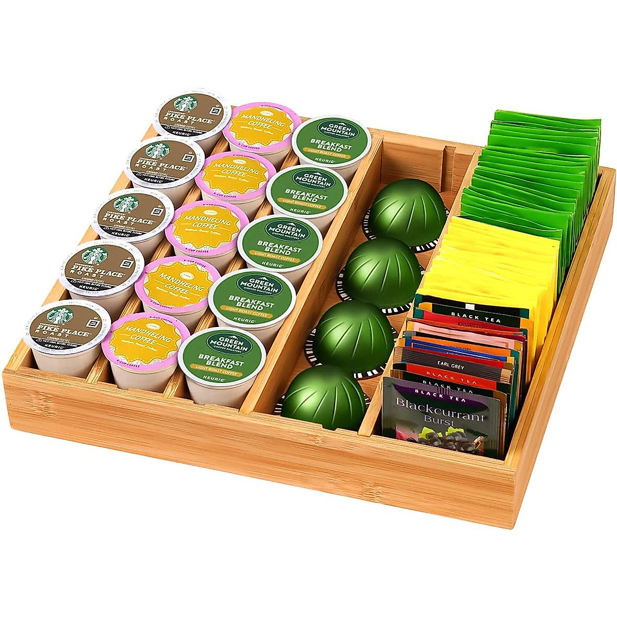 FUHUIM Bamboo k Cup Holder for Drawer Countertop, Coffee pod Holder Organizer , K- Cup Storage for Coffee Station Home Office and Kitchen (Bamboo)