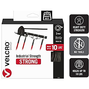 VELCRO Brand Heavy Duty Tape with Adhesive | 15 Ft x 2 In | Holds 10 lbs, Black | Industrial Strength Roll, Cut Strips to Length | Strong Hold for Indoor or Outdoor Use, 15ft x 2in