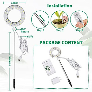 GYTF Halo Plant Grow Light, 6000K White LED Full Spectrum Growing Lamp for Indoor Plants, Succulents, Mini Bonsai, Small Plants, Height Adjustable, Dimmable & Timer 4/8/12/18Hrs