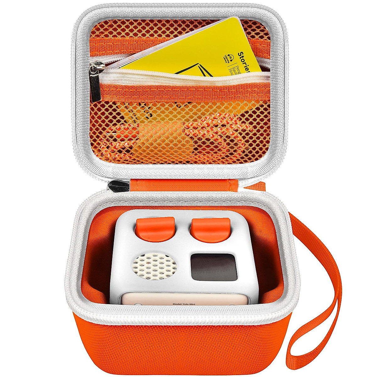 Case Compatible with Yoto Mini – Kids Portable Screen-Free Bluetooth Travel Speaker Player, Holder Bag for Mini Music Player, with Mesh Pocket for USB Cable, Audiobook Story Cards- Orange (Box Only)