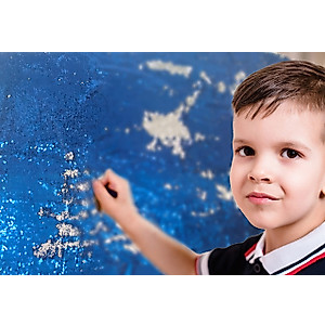 Sensory Wall Sequin Flip Fabric for Kids,0.2" Large Sequins Sensory Graffiti Fabric for Toddlers,Tactile Stimulation,Reversible Glitter Fabric (1 yd, Sapphire Blue + Silver)