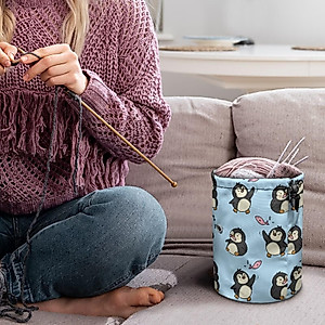 Sellikakes Cute Penguin Fish Yarn Bag with Dog Cute,Crochet Tote Knitting Bag Yarn Storage Organizer Holder Case for Crochet Hooks Needles Knitting Kit for Beginners
