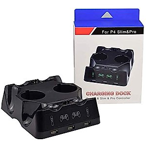 PS4 Controller Charger Station, PS 4 VR Move Motion Controller Fast Charging Dock with LED Indicator, Compatible with PS4/ PS4 Pro/ PS4 Slim, Black