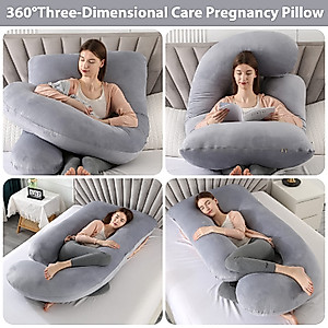Elover Pregnancy Must Haves Pregnancy Pillow U-Shaped Full Body Maternity Support Pillow for Pregnant Women with Replaceable and Washable Velvet Cover Size 57" (Dark Gray, Velvet)